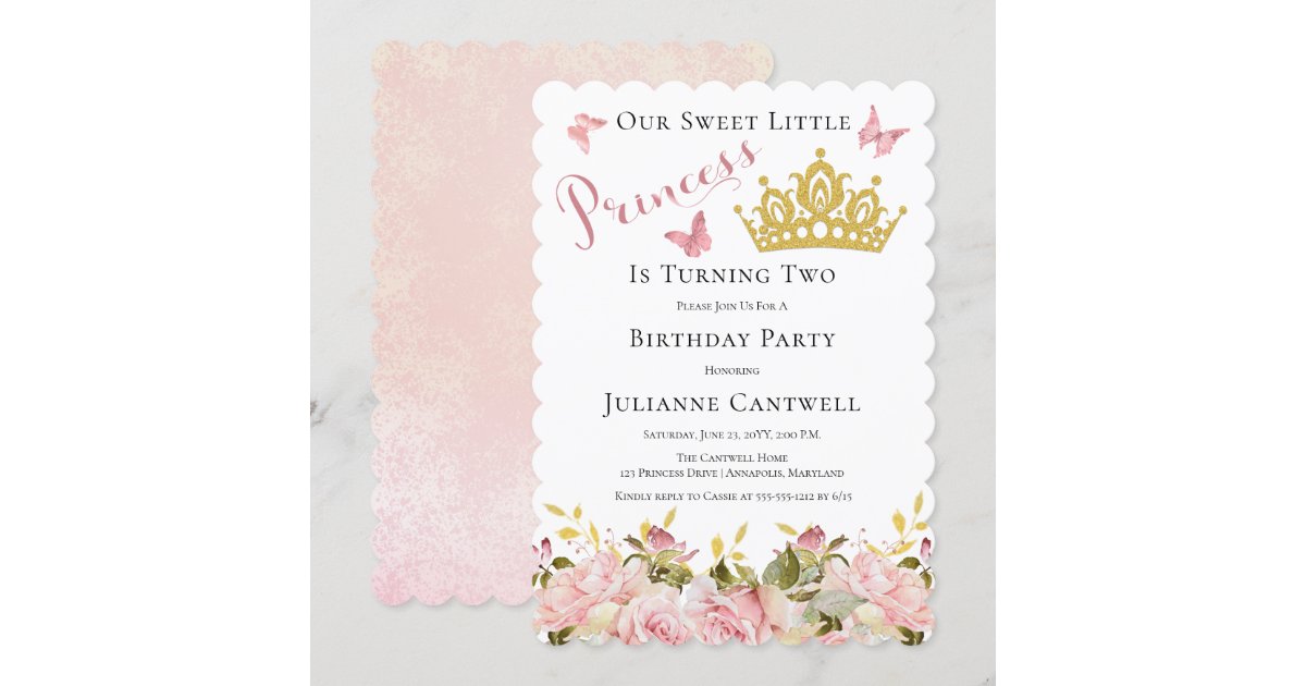 Crown | Butterflies Floral Princess 2nd Birthday I Invitation | Zazzle