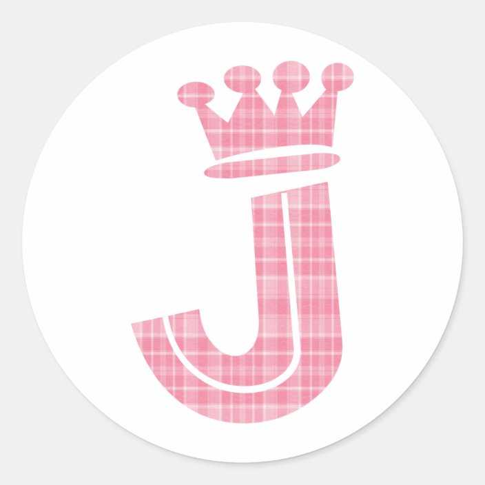CROWN INITIAL PINK J CLASSIC ROUND STICKER | Zazzle.com