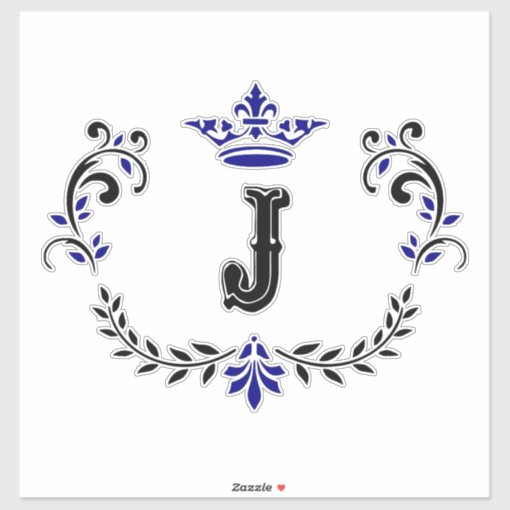 Crown Monogram Letter "J" Vinyl Sticker | Zazzle