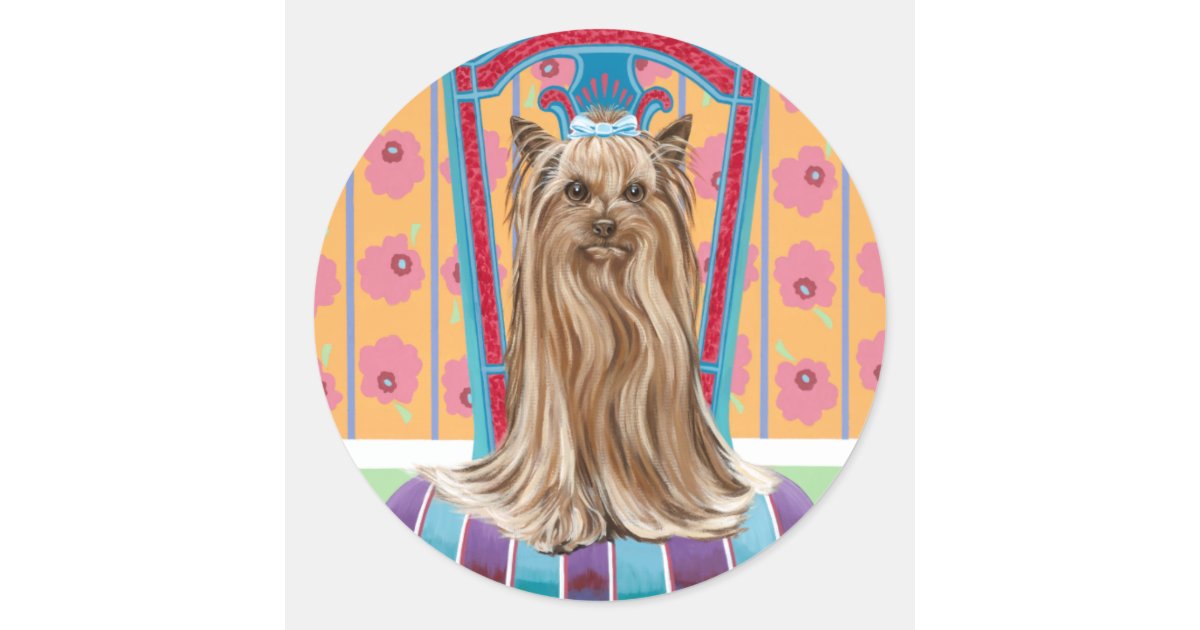 Crown Princess Yorkie Classic Round Sticker | Zazzle