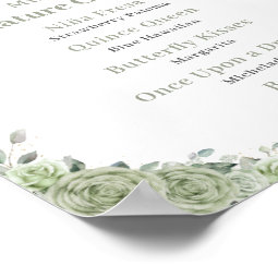 Crown Sage Green Floral Quinceanera Bar Drink Menu Poster | Zazzle