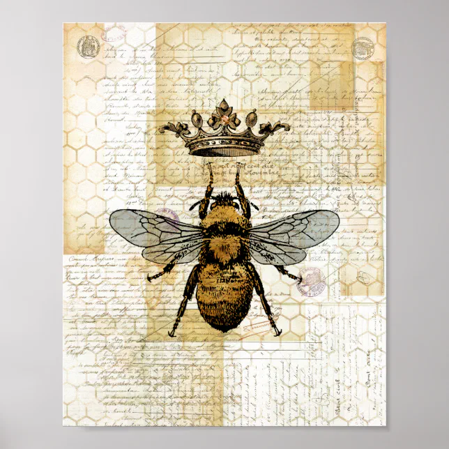 Crowned Bee Collage Poster | Zazzle