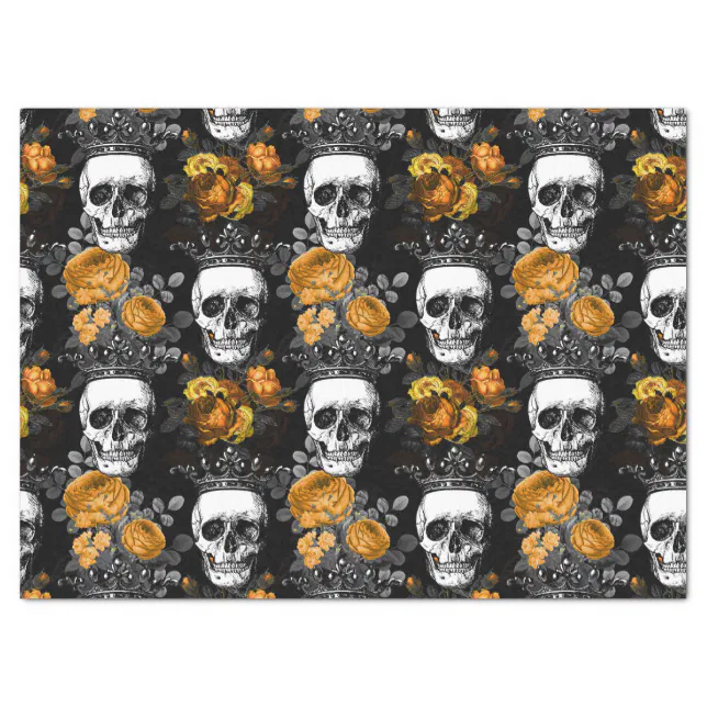 Crowned Skulls with Orange Roses Decoupage Tissue Paper | Zazzle