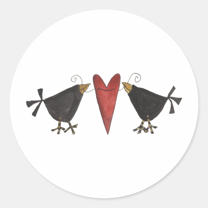 Crows and Heart Classic Round Sticker | Zazzle.com