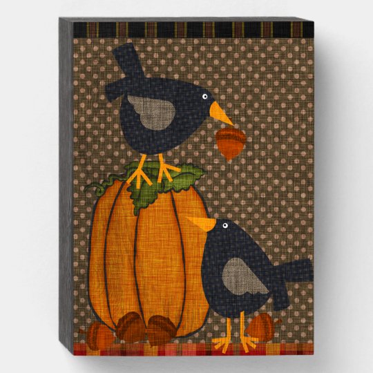 Crows, Pumpkins and Acorns | Fall Decor Wooden Box Sign | Zazzle.com