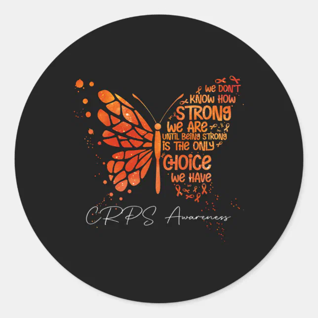 CRPS Butterfly Orange Ribbon CRPS Awareness Classic Round Sticker | Zazzle