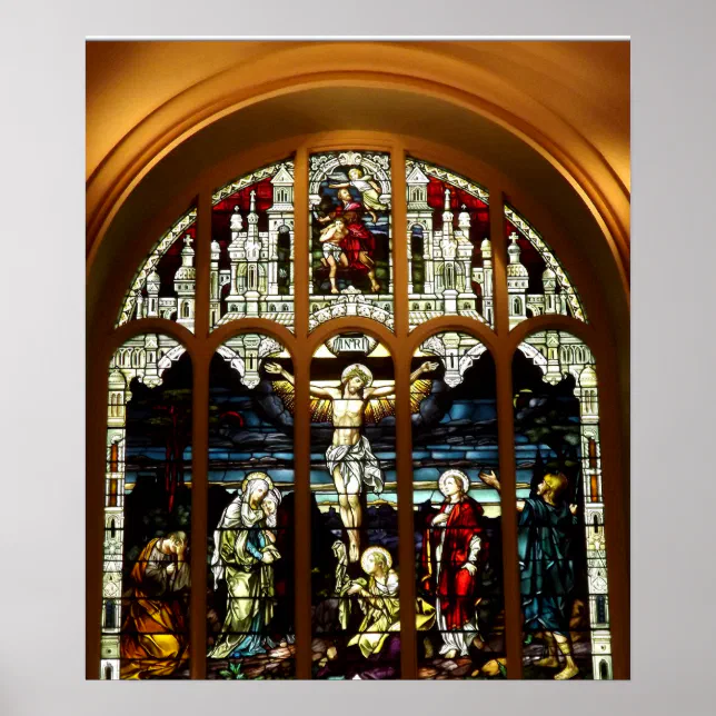 Crucifixion of Jesus Stained Glass Window Poster | Zazzle