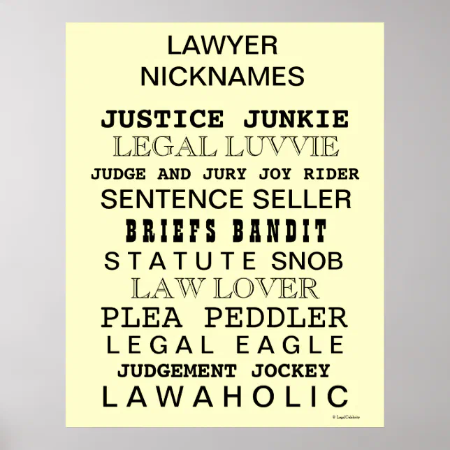 Cruel Lawyer Names Funny Lawyer Nicknames Poster | Zazzle