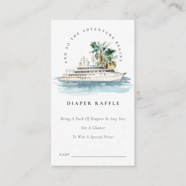 Cruise Palm Seascape Diaper Raffle Baby Shower Enclosure Card | Zazzle