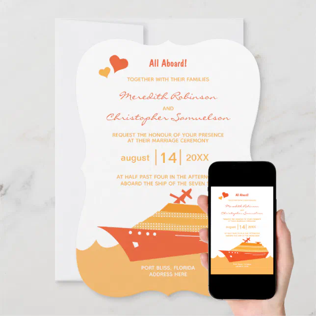 Cruise Ship All Aboard Ship Wedding Invitation | Zazzle