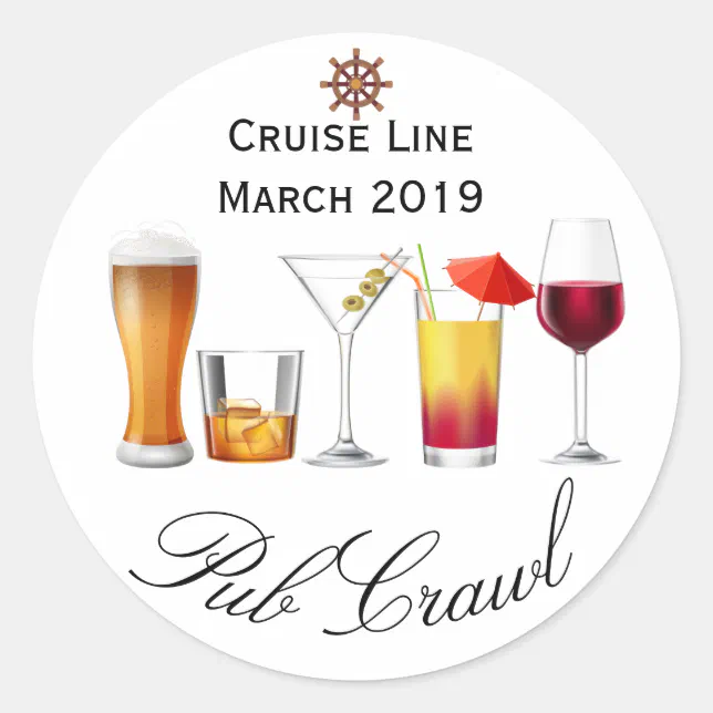 Cruise Ship Customize Pub Crawl Activity Drinking Classic Round Sticker ...