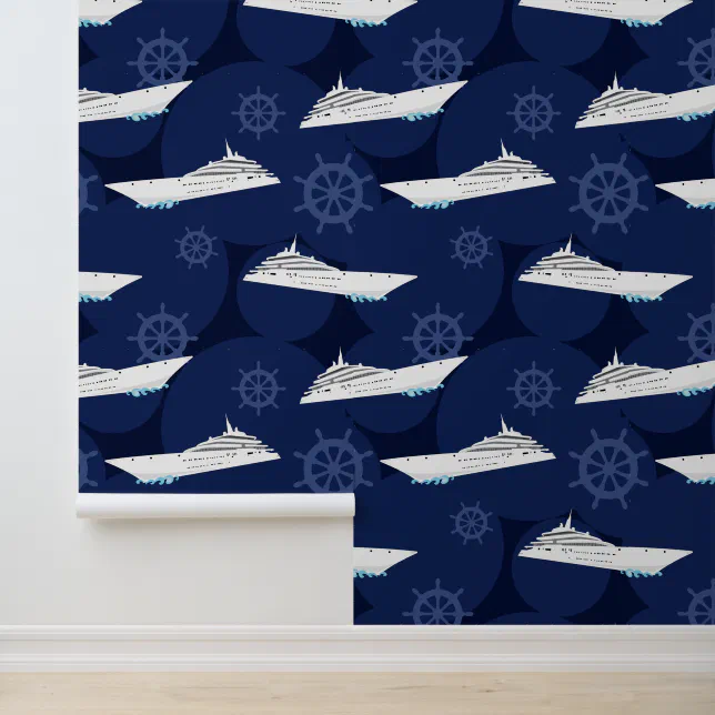 Cruise Ship Nautical Navy Blue and White Pattern Wallpaper | Zazzle