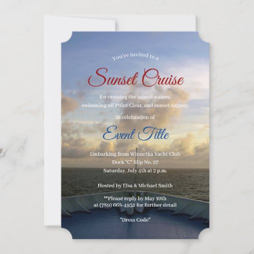 © Cruise Ship Yacht Boat Sunset Party Invitation | Zazzle