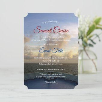 © Cruise Ship Yacht Boat Sunset Party Invitation | Zazzle