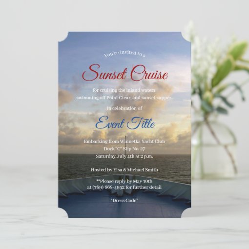 © Cruise Ship Yacht Boat Sunset Party Invitation | Zazzle