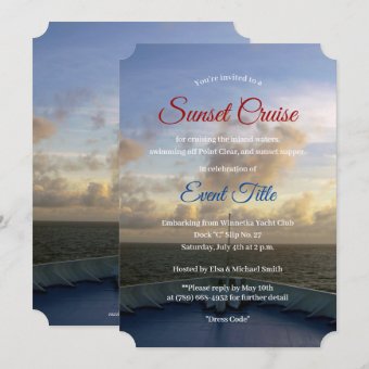 © Cruise Ship Yacht Boat Sunset Party Invitation | Zazzle
