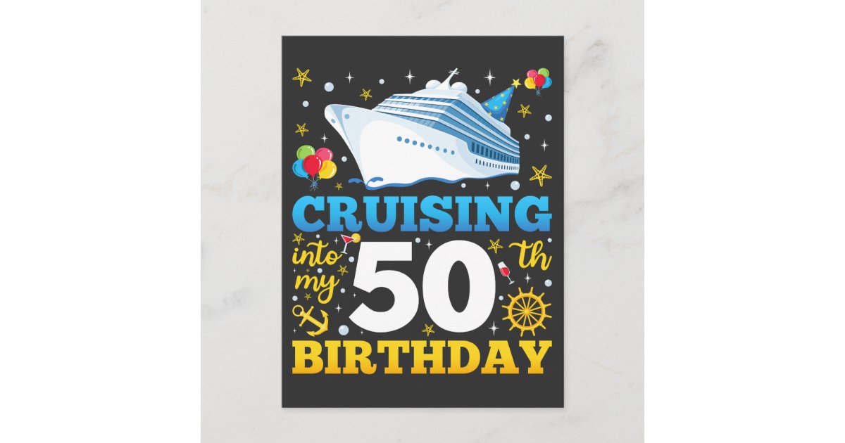 Cruising Into My 50 Birthday Party Postcard | Zazzle