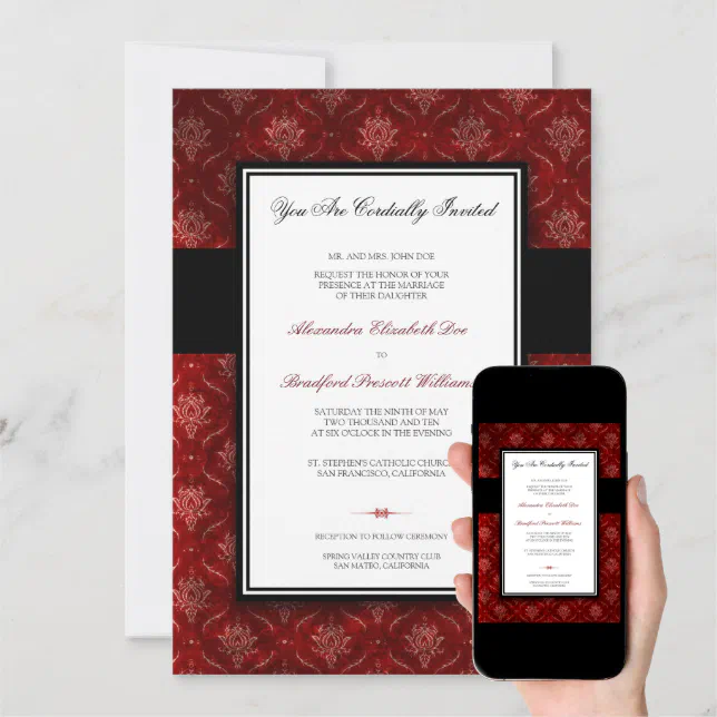 Crushed Red Velvet Wedding Invitation (5x7 Flat) | Zazzle