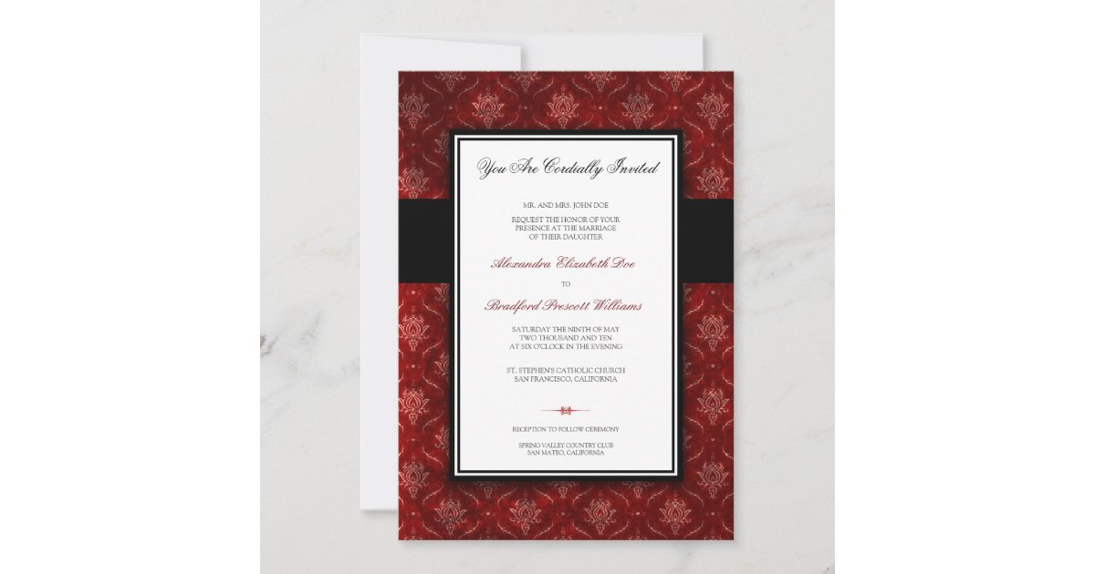 Crushed Red Velvet Wedding Invitation (5x7 Flat) | Zazzle
