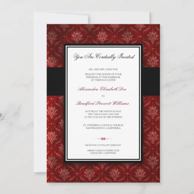 Crushed Red Velvet Wedding Invitation (5x7 Flat) | Zazzle