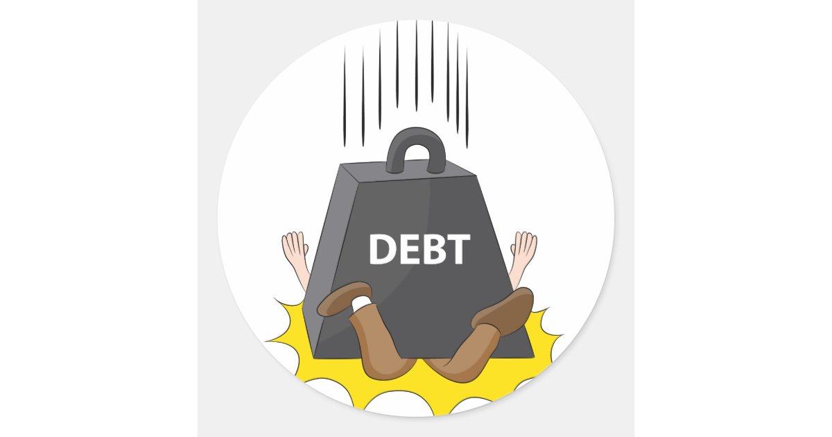 Crushing Debt Cartoon Anvil Classic Round Sticker | Zazzle