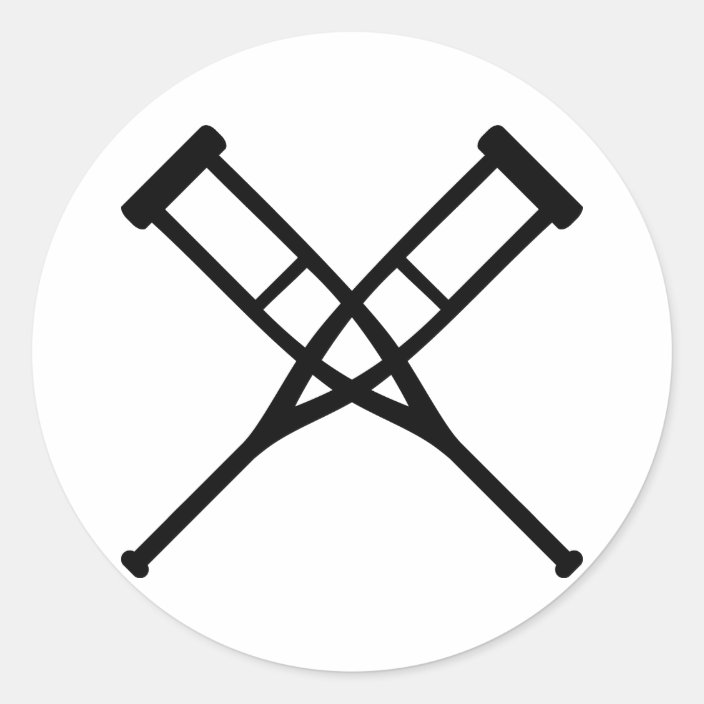 crutches crossed classic round sticker | Zazzle.com