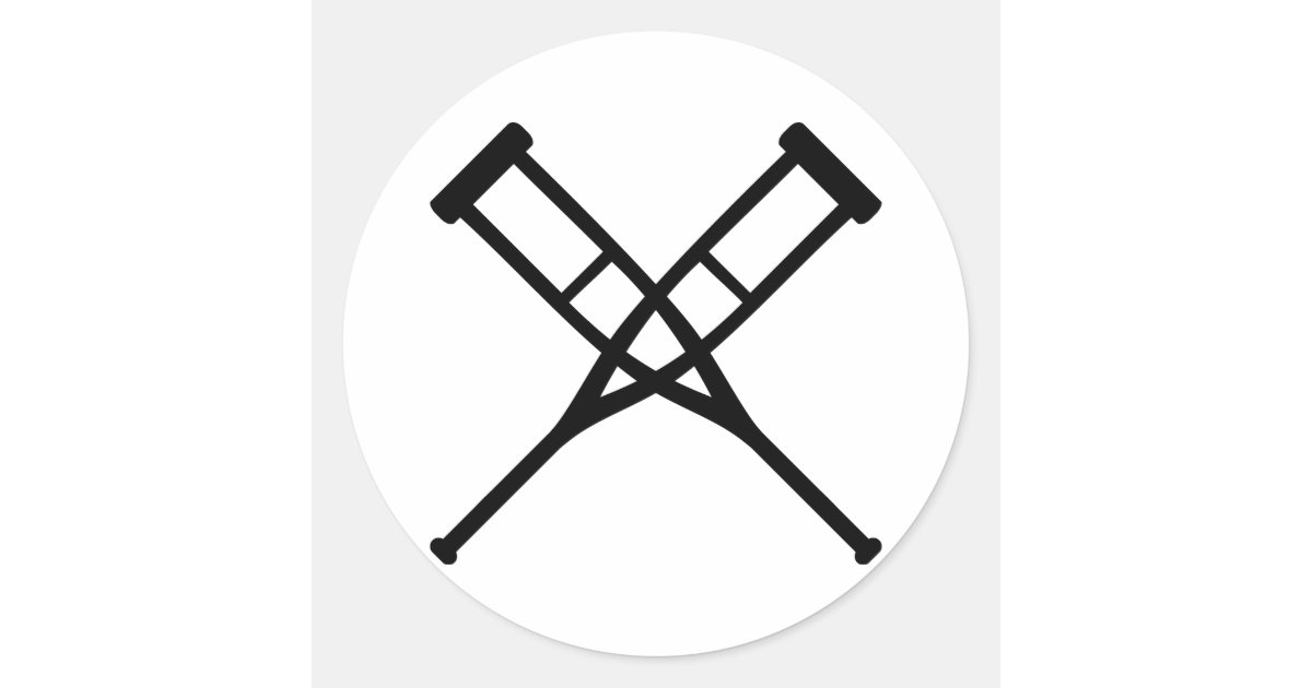crutches crossed classic round sticker | Zazzle