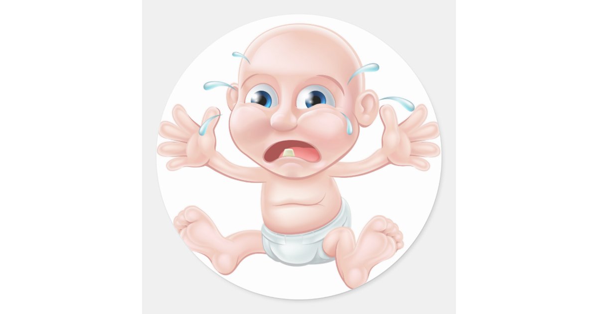 Crying cartoon baby classic round sticker | Zazzle