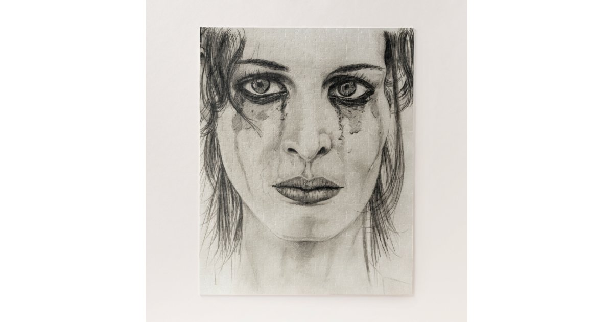 Crying girl - Drawing in pencil Jigsaw Puzzle | Zazzle