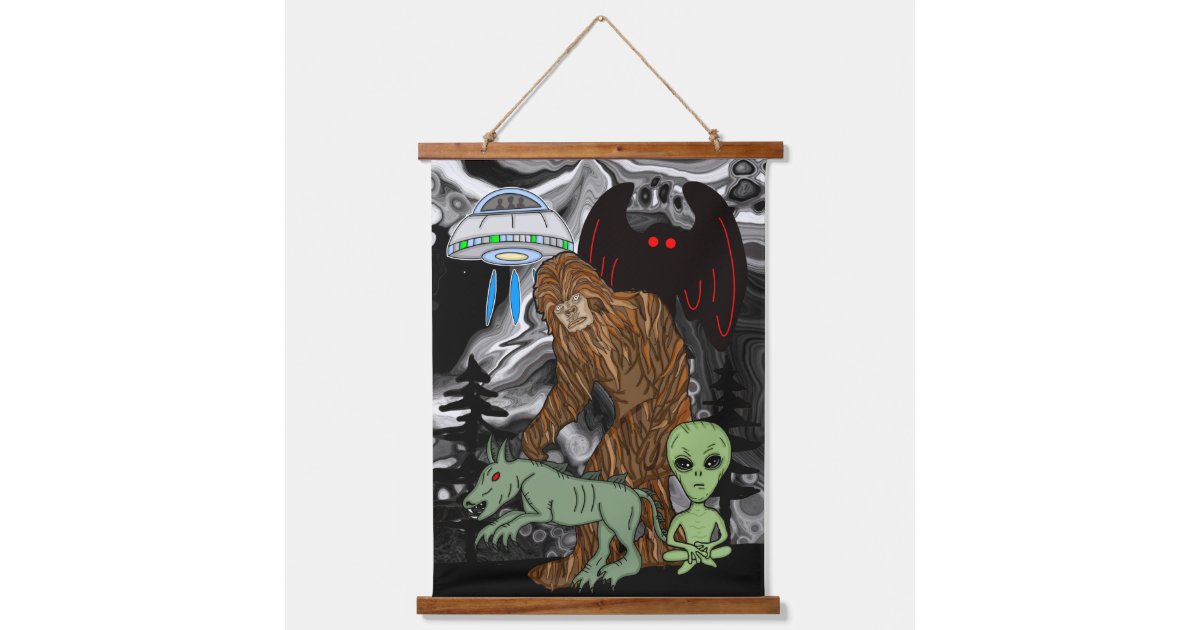 Cryptid Big Foot, Alien, Chupacabra, Mothman Hanging Tapestry | Zazzle