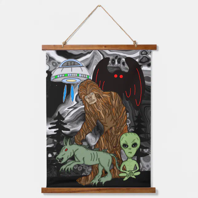 Cryptid Big Foot, Alien, Chupacabra, Mothman Hanging Tapestry | Zazzle