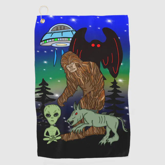 Cryptid Big Foot Alien Mothman UFO Chupacabra Golf Towel | Zazzle