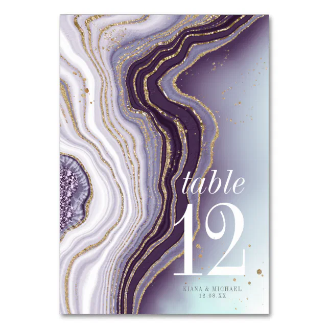 Crystal Agate Wedding Table Number Amethyst ID825 | Zazzle
