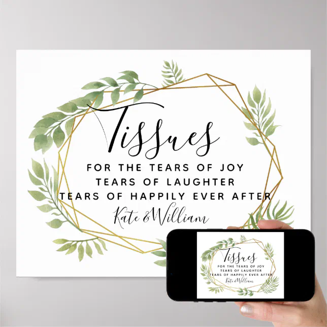 Crystal foliage ceremony tissues wedding sign | Zazzle