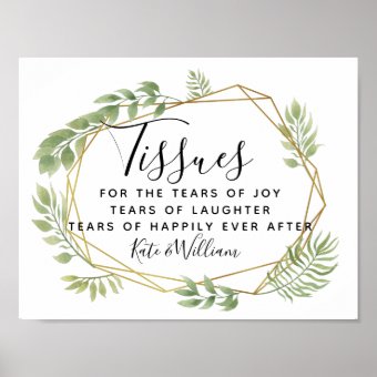 Crystal foliage ceremony tissues wedding sign | Zazzle