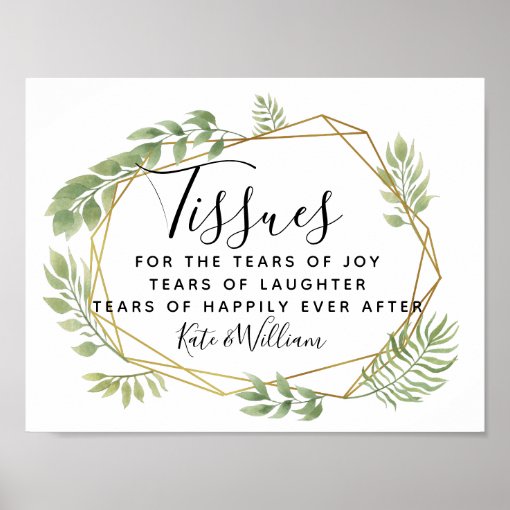 Crystal foliage ceremony tissues wedding sign | Zazzle