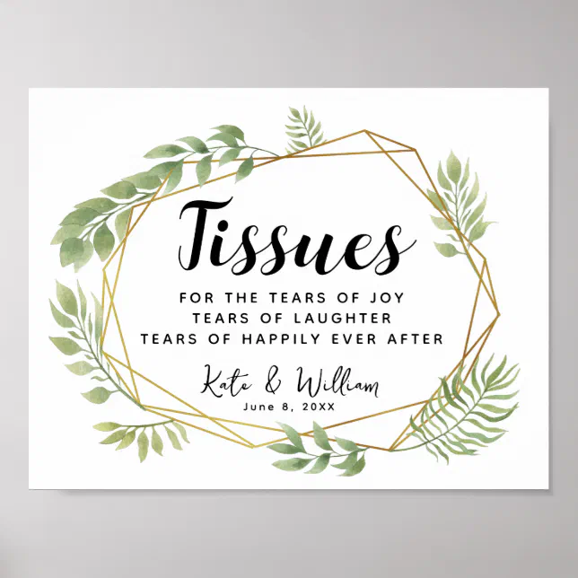 Crystal foliage ceremony tissues wedding sign | Zazzle