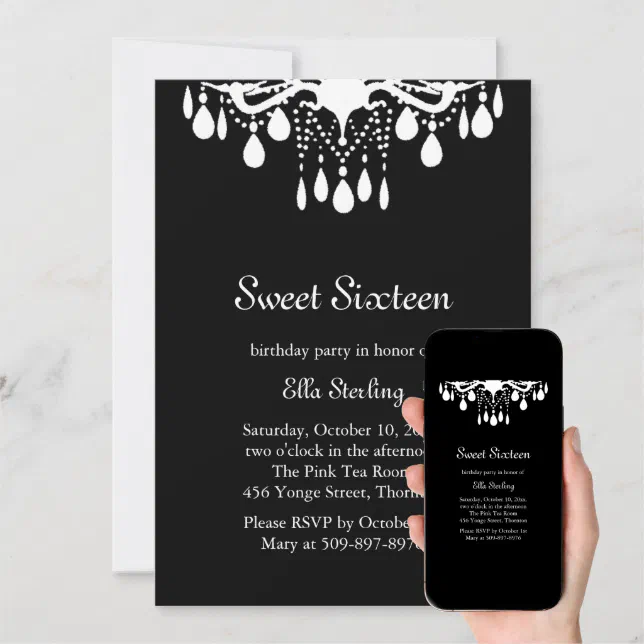 Crystal Grand Ballroom Birthday Invitation (black) | Zazzle