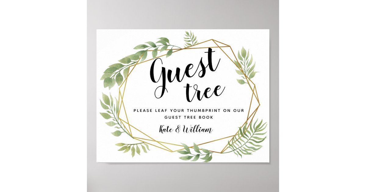 Crystal greenery wedding guestbook Tree SIGN | Zazzle