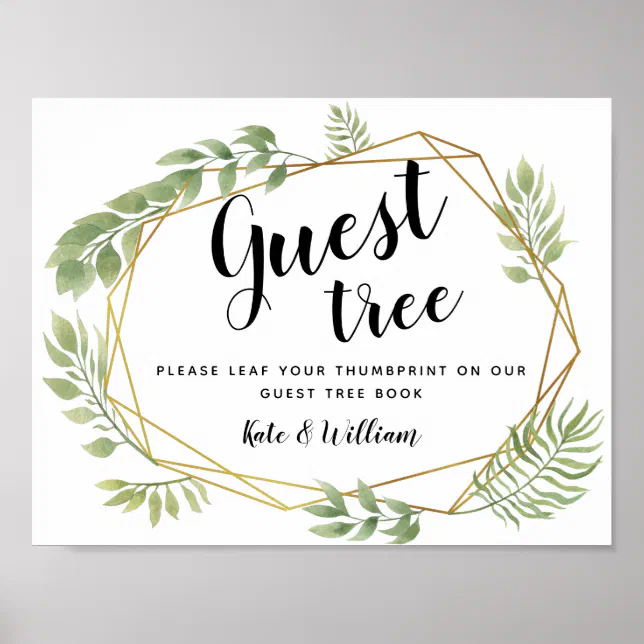 Crystal greenery wedding guestbook Tree SIGN | Zazzle