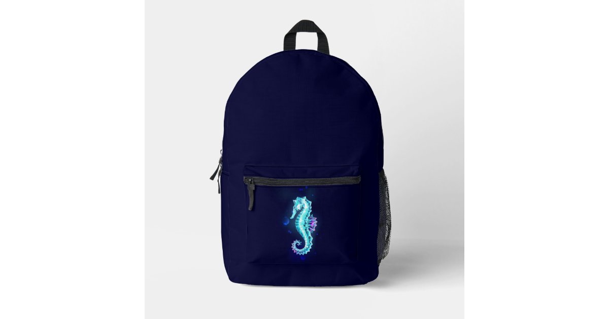 Crystal Ice Seahorse on Blue Background Printed Backpack | Zazzle