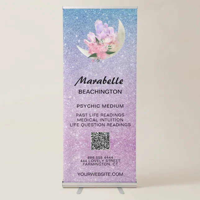 Crystal Moon Glitter Psychic Metaphysical Retractable Banner | Zazzle