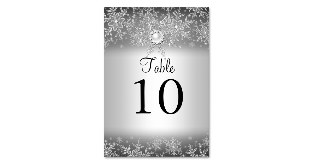 Crystal Pearl Snowflake Silver Table Number Card | Zazzle