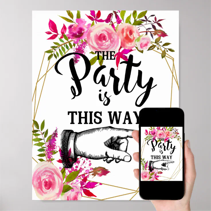 crystal Pink Peach Roses THIS WAY FINGER POINTING Poster | Zazzle