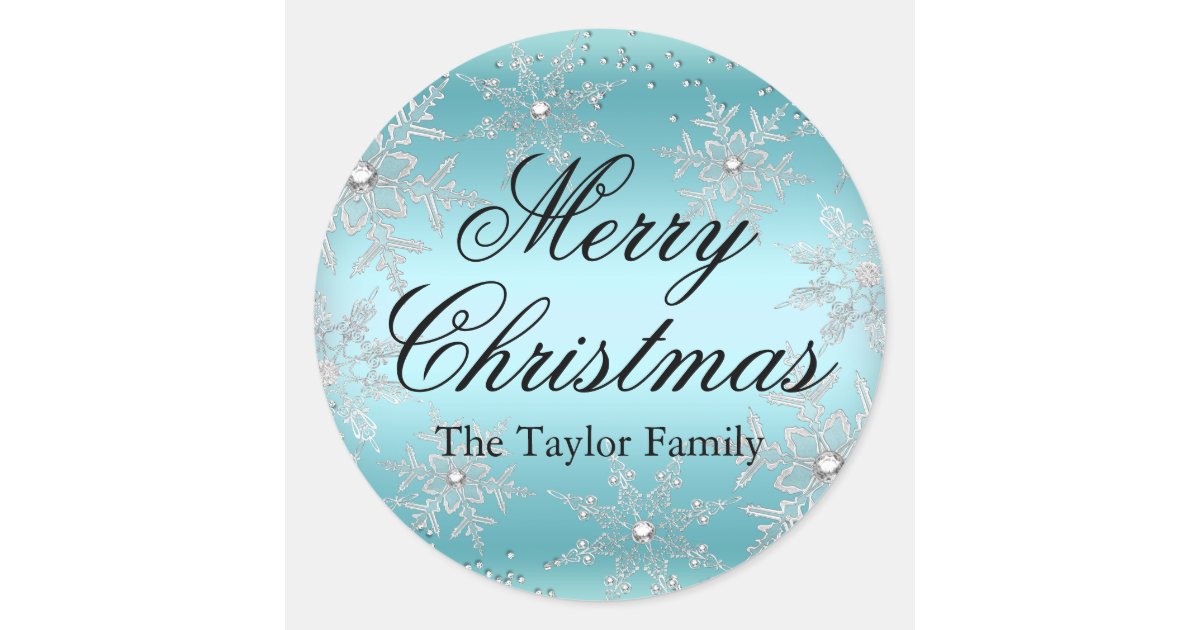 Crystal Snowflake Blue Christmas Sticker | Zazzle