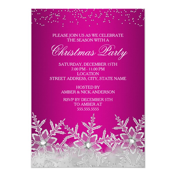 Crystal Snowflake Hot Pink Christmas Party Invite | Zazzle.com