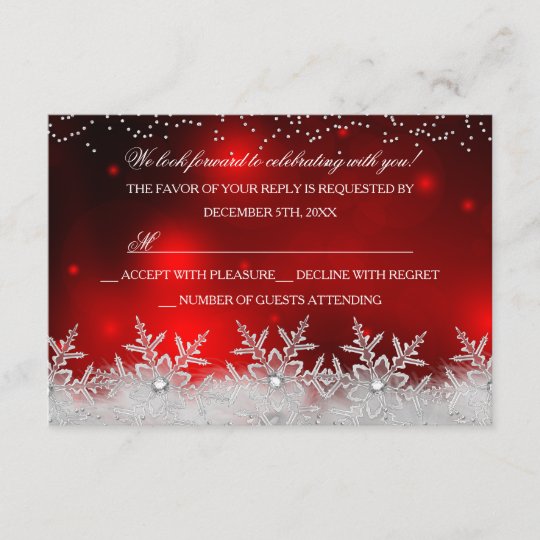 Crystal Snowflake Red Christmas Party RSVP | Zazzle.com