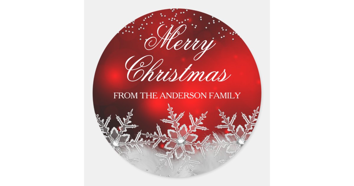 Crystal Snowflake Red Christmas Sticker | Zazzle