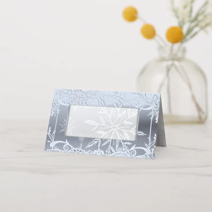 Crystal Snowflake Winter Wedding Folded Place Card | Zazzle