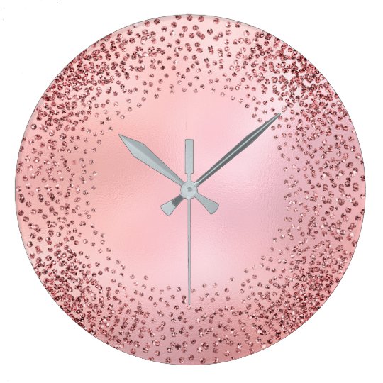 Crystals Confetti Glitter Rose Pink Glass Glam Large Clock | Zazzle.com